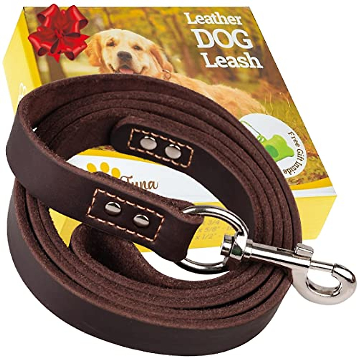 ADITYNA Leather Dog Leash 6 ft x 3/4 inch - Soft and Strong Leather Leash for Large and Medium Dog Breeds - Heavy Duty Dog Training Leash (Brown)
