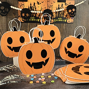 Justforjoyful 12Pcs Halloween Pumpkin Party Favor Bags Halloween Treat Bags Trick or Treat Goody Bags Pumpkin Paper Gift Bag with Handle Decorations for Kids Adults Halloween Party Supplies Decor