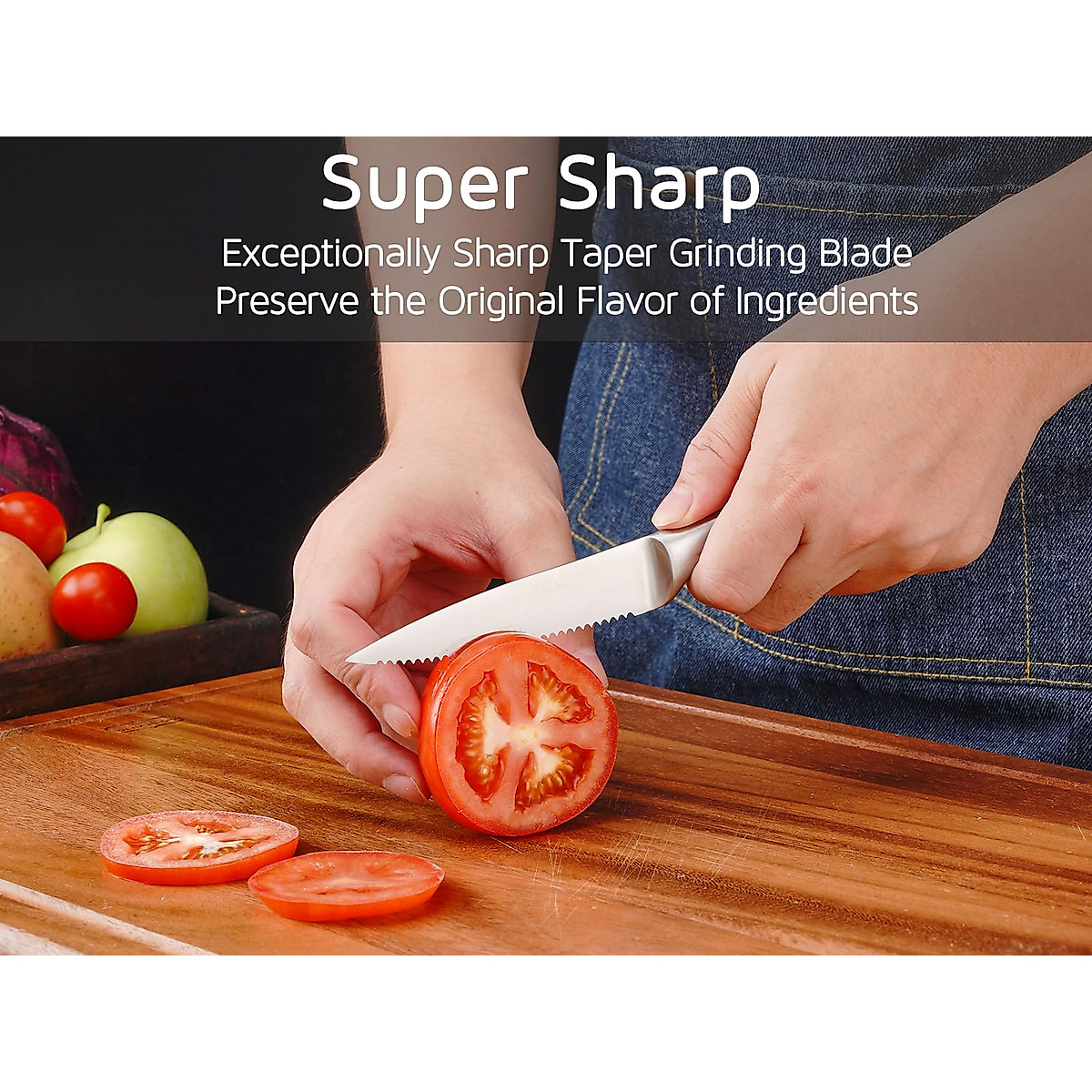 WELLSTAR Utility Knife, 4 Inch Serrated Paring Knife with Super Sharp High Carbon Stainless Steel Blade for Fruit Vegetable Cutting Peeling Slicing – Silver