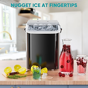 Sweetcrispy Countertop Ice Maker with Scoop, Basket and Handle, 9 Ice Cubes Machine Ready in 6 Mins, 26.5lbs in 24Hrs, 2 Sizes for Home Kitchen Office Bar Party(Black)