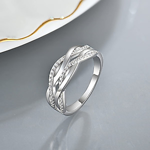Fahonie Infinity Knot Ring 925 Sterling Silver cut 5A Cubic Zirconia CZ Statement Ring Anniversary Promise Ring for Women(Size5)