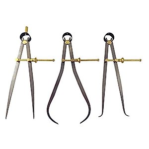 3 Piece Set Toolmaker's “Yankee” Rapid Adjust Quick Spring Nut Dividers, Inside ID & Outside OD Calipers, 0-8.5” / 215 mm Range, Brass Fulcrum and Fine Adjustment, Flat Leg, C7-8, C8-8, C9-8