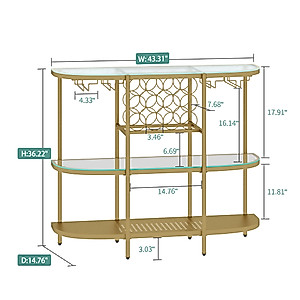 O&K FURNITURE Industrial Wine Rack Table with Glasses Holder, Liquor Bar Cabinet with Wine Storage, Freestanding Floor Wine Cabinet for for Bar, Buffet, Living Room
