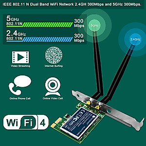 FebSmart Wireless N Dual Band 600Mbps (2.4GHz 300Mbps or 5GHz 300Mbps) PCIE WiFi Adapter for Windows 11, 10, 8.x, 7, XP (32/64bit) and Windows Server Desktop PCs, 2X2 MIMO PCIE WiFi Card (FS-N600)