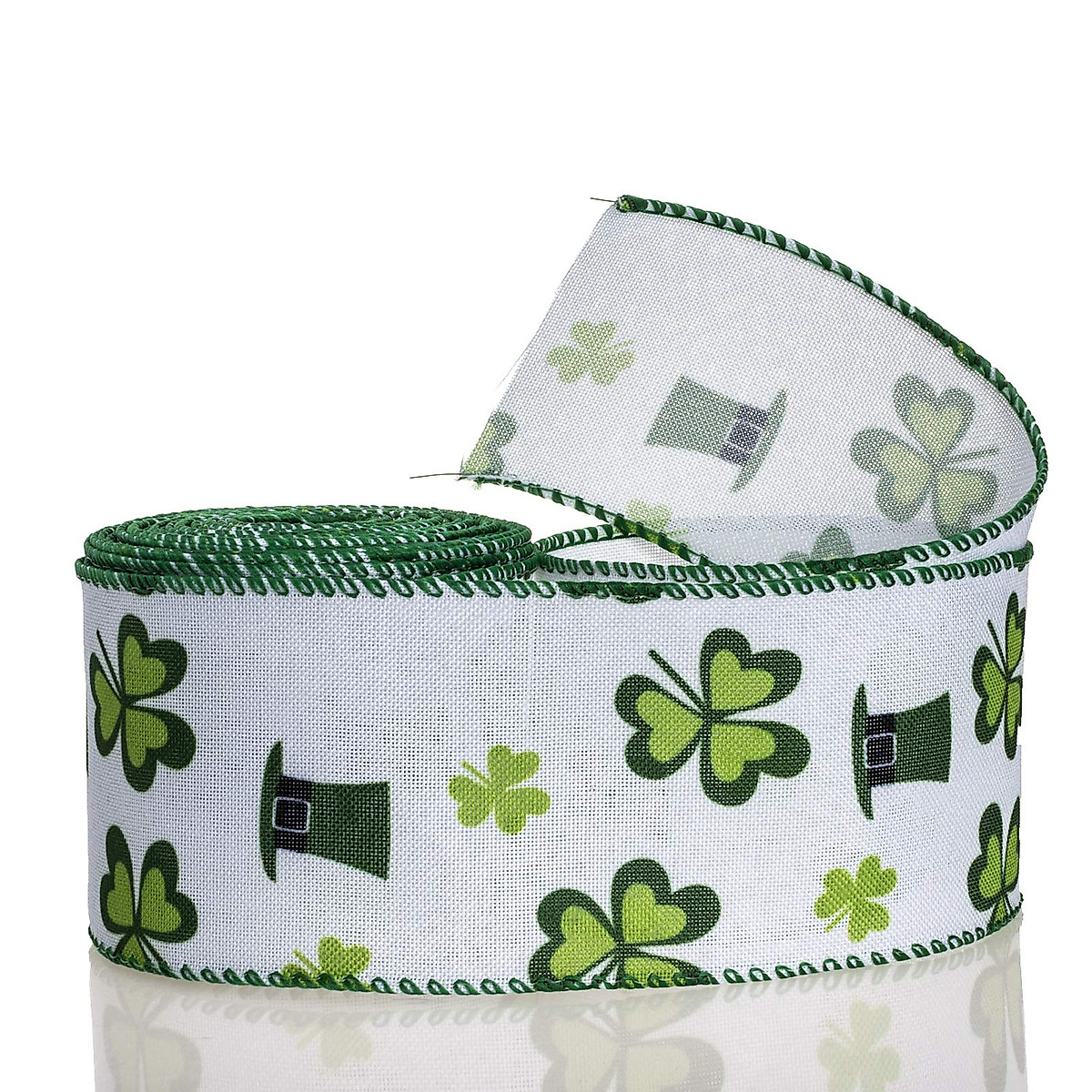 St Patrick's Day Wired Ribbon, 2 1/2 Inch by 10 Yards Emerald Green Shamrocks Lucky Ribbon for Gift Wrapping, Wreath and Party Decoration