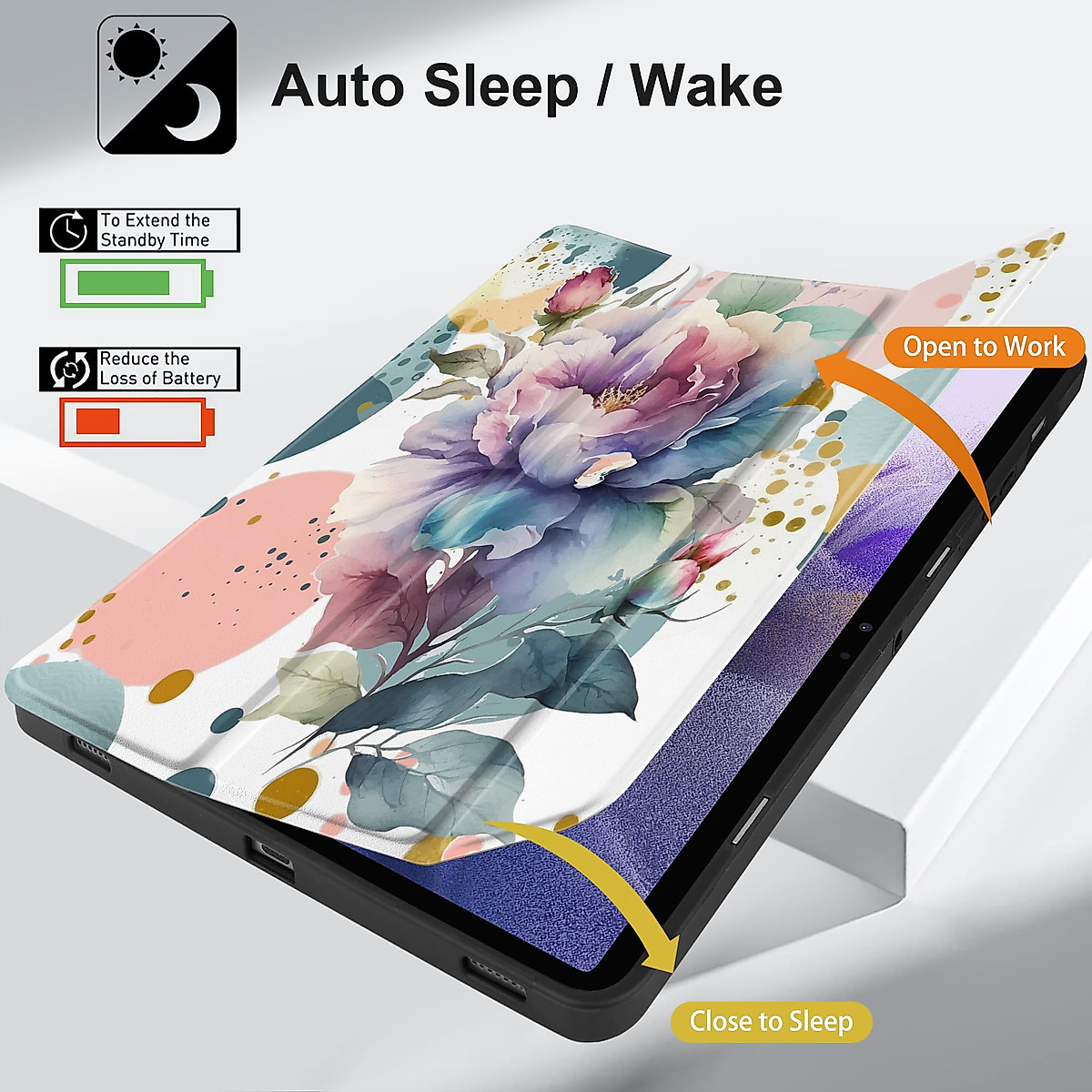 Yebiseven Case for Samsung Galaxy Tab S8 2022 & S7 2020, Shockproof Tablet Case for Samsung Tab S8/S7 11 inch with Auto Sleep/Wake & Trifold Stand & Soft TPU Back Cover, Peonies Flowers