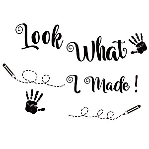 PLIGREAT Look What I Made Quotes Wall Stickers, Removable Vinyl Peel and Stick Wall Decals for Nursery Playroom Children Bedroom Wall Decoration Kindergarten Classroom Home Indoor DIY Wall Art Decor