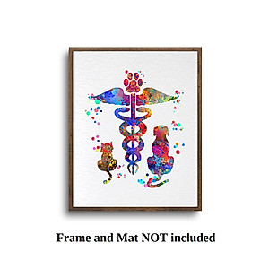 Dignovel Studios 11X14 Unframed Veterinary Caduceus Animal Clinic Pet Watercolor Art Print Poster Housewarming Wall Art Giclee Office Home Decor DN539
