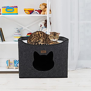 Geizire Cat House Cat Beds for Indoor Cats, Large Cat Hideaway with Cute Interesting Opening Shape Cat Cave for Pets Playing, Climbing, Hiding and Sleeping, Portable Collapsible Cat Tent.