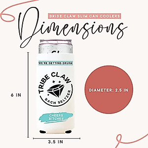 Bride Tribe Claw Can Cooler [Pack of 12] Slim Can Coolies, Bachelorette Party Favors, Bridal Shower Can Sleeves, Insulated Collapsible Skinny Can and Bottle Holder for Beverages