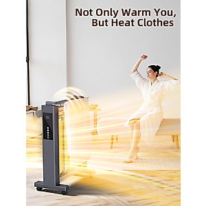 Uthfy Convection Space Heaters for Indoor Use, 1500W Quiet Mica Panel Heater for Large Room, Whole Room Electric Heater with Thermostat, ECO, Remote, Wheel, 12H Timer, Tip-Over & Overheat Protection