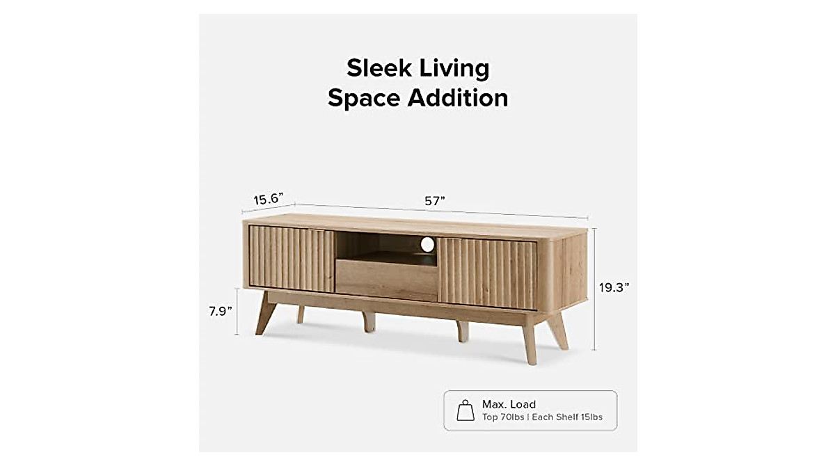 mopio Brooklyn 57" TV Stand - Mid-Century Modern with Adjustable Shelves