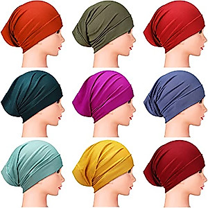 9 Pieces Women's Under Scarf Muslin Hijab Cap Solid Color Hijab Cap Dreadlock Cap Unisex Dreadlock Hair Wrap Muslimah Hijab Tube Cap