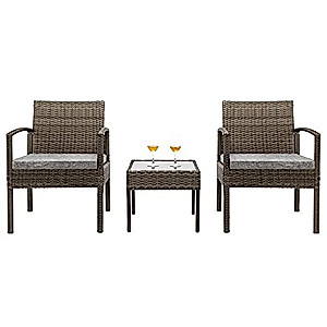 JYDQM in Stock 3 Piece Patio Furniture Set Wicker Rattan Outdoor Patio Conversation Set 2 Cushioned Chairs & End Table