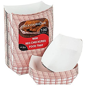 Mini Tiny Paper Food Boats (100 Pack) .25 Lb Disposable Red & White Checkered Paper Food Trays, Eco Friendly Paper Food Trays, Serving Boats for Concession Food & Condiments, Condiment Size 3" x 1"