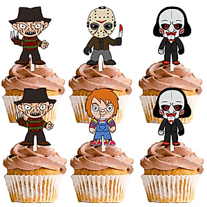 18pcs Glitter Fantasy Horror Manga Dessert Cupcake Topper Halloween Ghost Theme Decor Supplies Boys Girls Happy Birthday Party Decorations