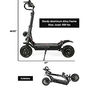Adults Electric Scooter, Max Speed 50 MPH, 60V5600W High Power Dual Motor,Up to 50Miles Range Battery, 11 Inch Pneumatic Off-Road Tires with Detachable Seat for Daily Commuting, Off-Road