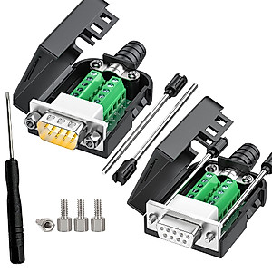 JUXINICE 2Packs DB9 Serial Adapters No Soldering Needed. D-SUB 9-pin RS232 RS485 Adapter to Terminal Connector Signal Module with Bolts Nuts and Screwdriver (1PCS Male+1PCS Female)