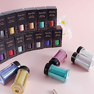 Renfio Holographic Ultra Fine Glitter Powder Metallic Resin Glitter PET Flakes Crafts Sequins 1/128" 0.008" 0.2mm Epoxy Chips Flakes for Tumblers Slime 1.75 Oz (50g) - Laser Black