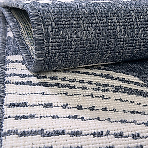 Unique Loom Outdoor Coastal Collection Area Rug - Bodrum (7' 1" Round, Navy Blue/ Ivory)