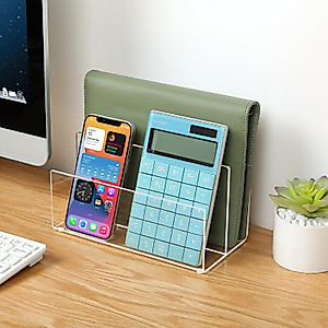 KTRIO 2 Pack Acrylic File Holder 2 Sections File Organizer for Desk, Clear Desk Organizer File Sorter File Folder Holder Mail Organizer Letter Holder for Envelopes, Electronics, Purse Display Stand