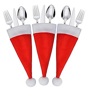 Christmas Santa Hats Silverware Holders, Tableware Holders , Santa Hats Dinner Silverware Holders, Santa Claus Flatware Holder, Xmas Dinner Table Flatware Dinnerware Decorations Party Supplies