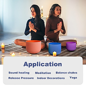 CVNC Set of 3 PCS Colored 6" B Note 8" G Note 10" D Note Frosted Quartz Crystal singing bowl For Sound Healing Meditation