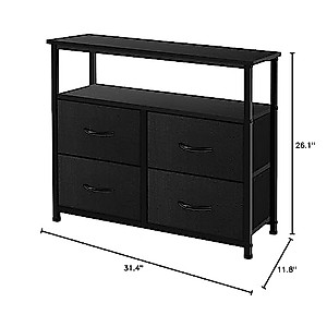 AZL1 Life Concept Dresser with Shelves-Storage Chest for Bedroom, Living Room, Hallway, Closet Organizer with Sturdy Steel Frame, Wooden Shelf, Removable Fabric Drawers, Black
