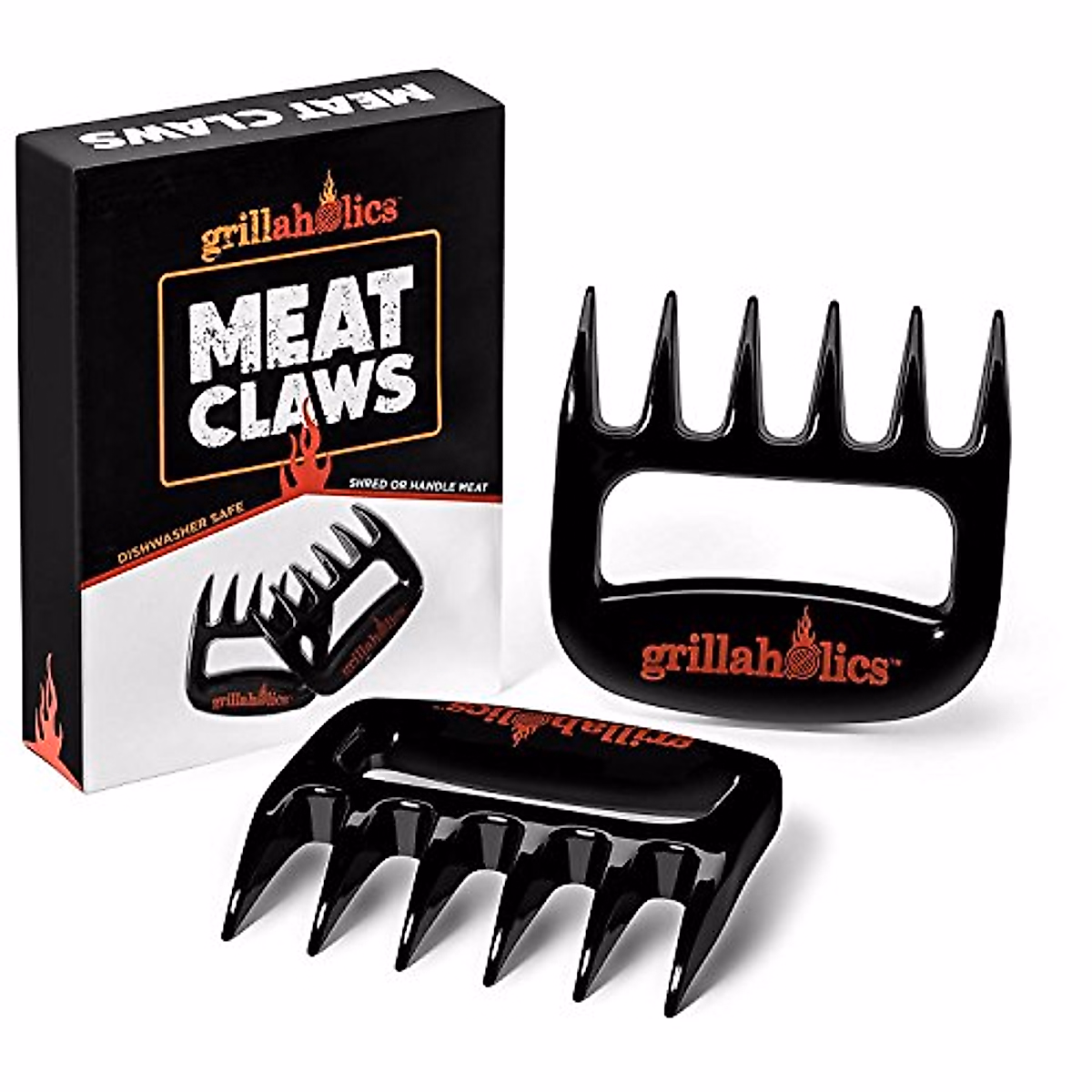 Grillaholics BBQ Meat Shredder Claws - Wolverine Style Ultra-Sharp Blades Quickly Lift Handle & Shred Meats - Best Dishwasher Safe Bear Claw Pulled Pork Meat Shredders in BBQ Grill Accessories (Black)