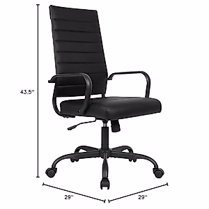 LANDSUN Home Office Chair High Back Executive Chair Ribbed Leather Computer Desk Chair with Armrests Soft Pad Adjustable Height Swivel Conference Black Frame