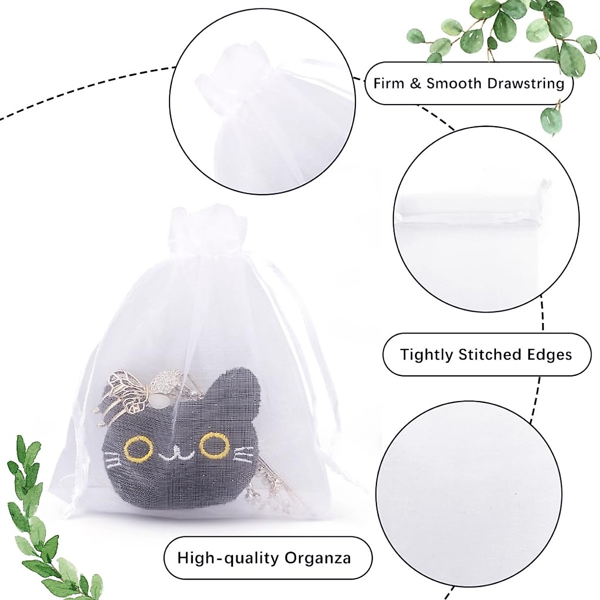 Organza Bags, 50 Pcs White Organza Bags, Small Mesh Bags Drawstring, Jewelry Bags Drawstring, Mesh Gift Bags, Sachet Bags Empty, Wedding Favor Bags for Baptism Party Favor Christmas Baby Shower(4x4.7)