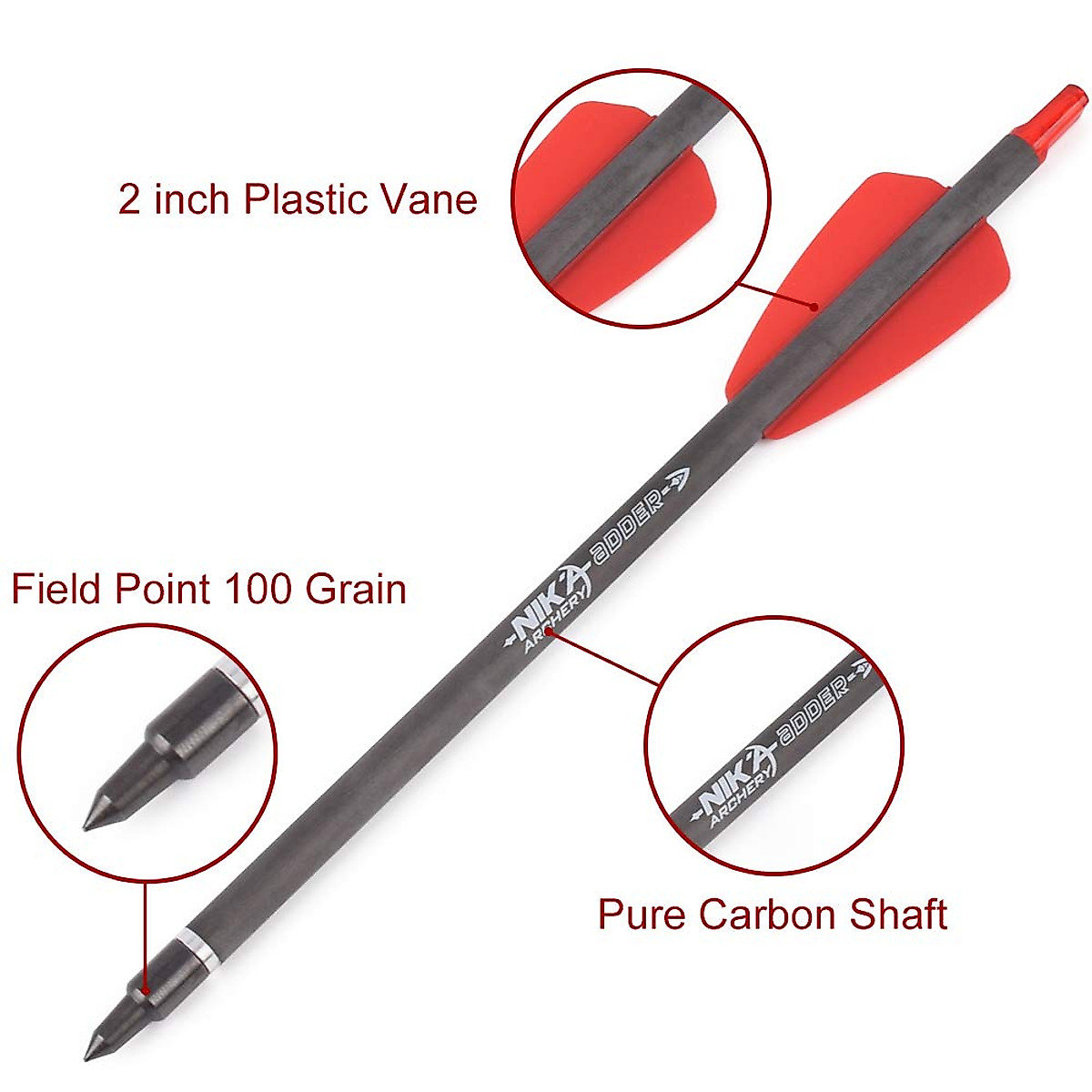 ELONG OUTDOOR 7.5" inch R9 Crossbow Bolts Carbon Arrows 2" Red Vanes with 100grain tips for Hunting Shooting Targeting