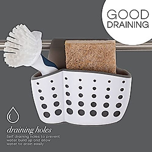 Kitchen Details 2-in-1 Sponge & Brush Holder | Space Saving | Adjustable Over The Sink | Kitchen Organization | Self-Draining | Dish Sponge | Grey and White