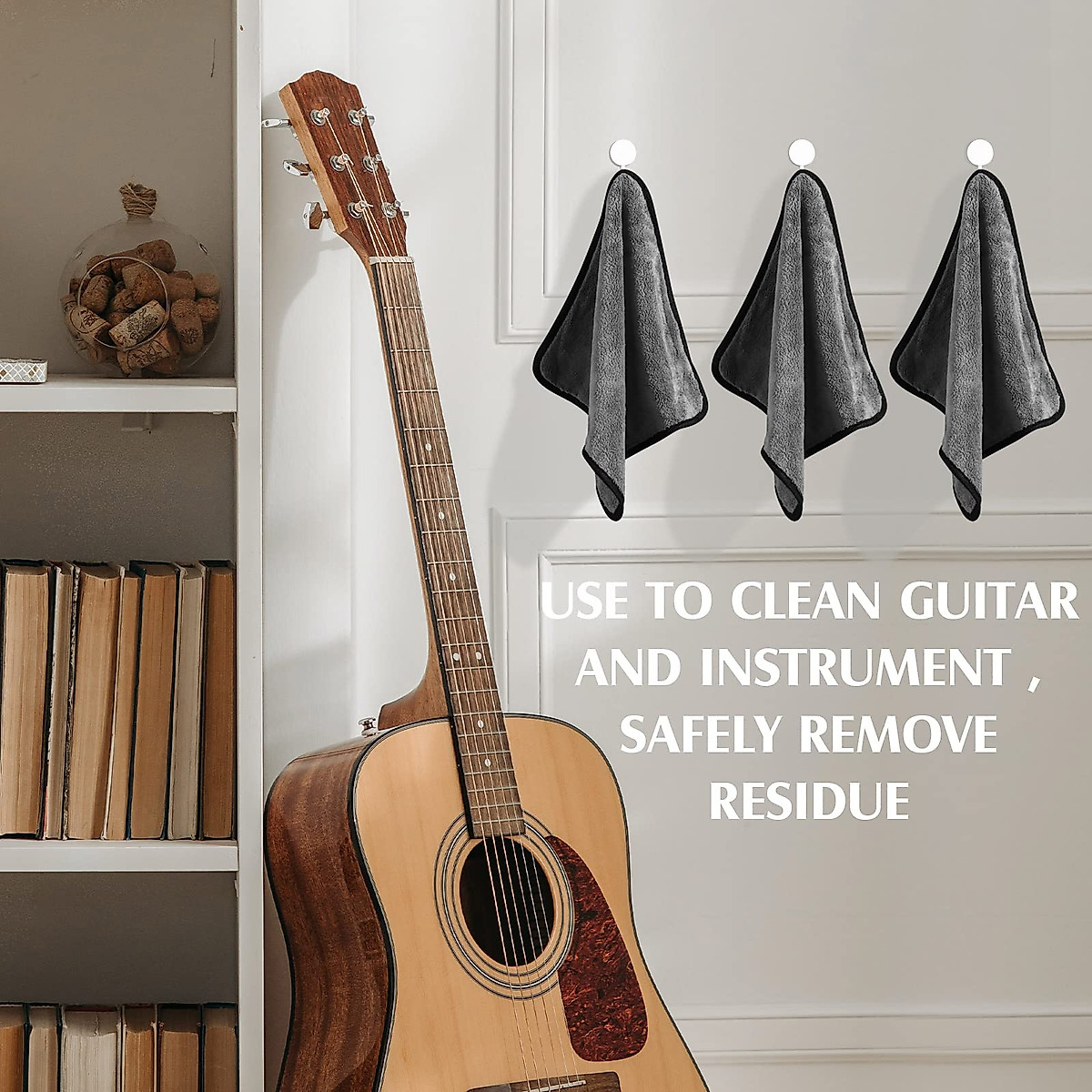 3 Pack Plush Microfiber Guitar Cloth Soft Cleaning Polishing Cloth Microfiber Towels for Guitar Bass Violin Piano Cleaning Instrument Accessories, 12 x 12 Inches, Gray