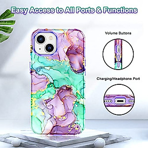 CASEFIV Compatible with iPhone 13 Case, Marble Pattern 3 in 1 Heavy Duty Shockproof Full Body Rugged Hard PC+Soft Silicone Drop Protective Girls Women Cover for iPhone 13 6.1 inch 2021, Purple Green