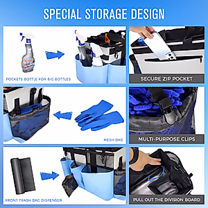 SCAVATA Large Wearable Cleaning Caddy Bag, Cleaning Supplies Organizer with Handles & Shoulder Straps for Housekeepers, Under Sink & Car Cleaning Tool Organizers Bags with Multiple Compartments (Blue)