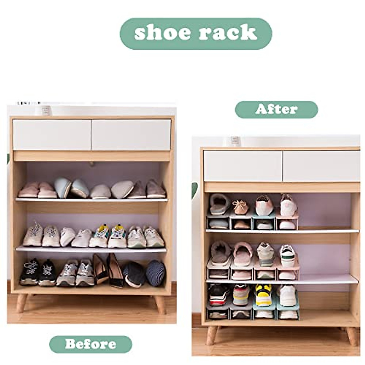Shoe Racks ZXK Organizer for Closet Detachable Shoe Slots Compact Plastic Double Shoe Stacker Stackable Easy Shoe Holder Space-Saver - 10 Pack