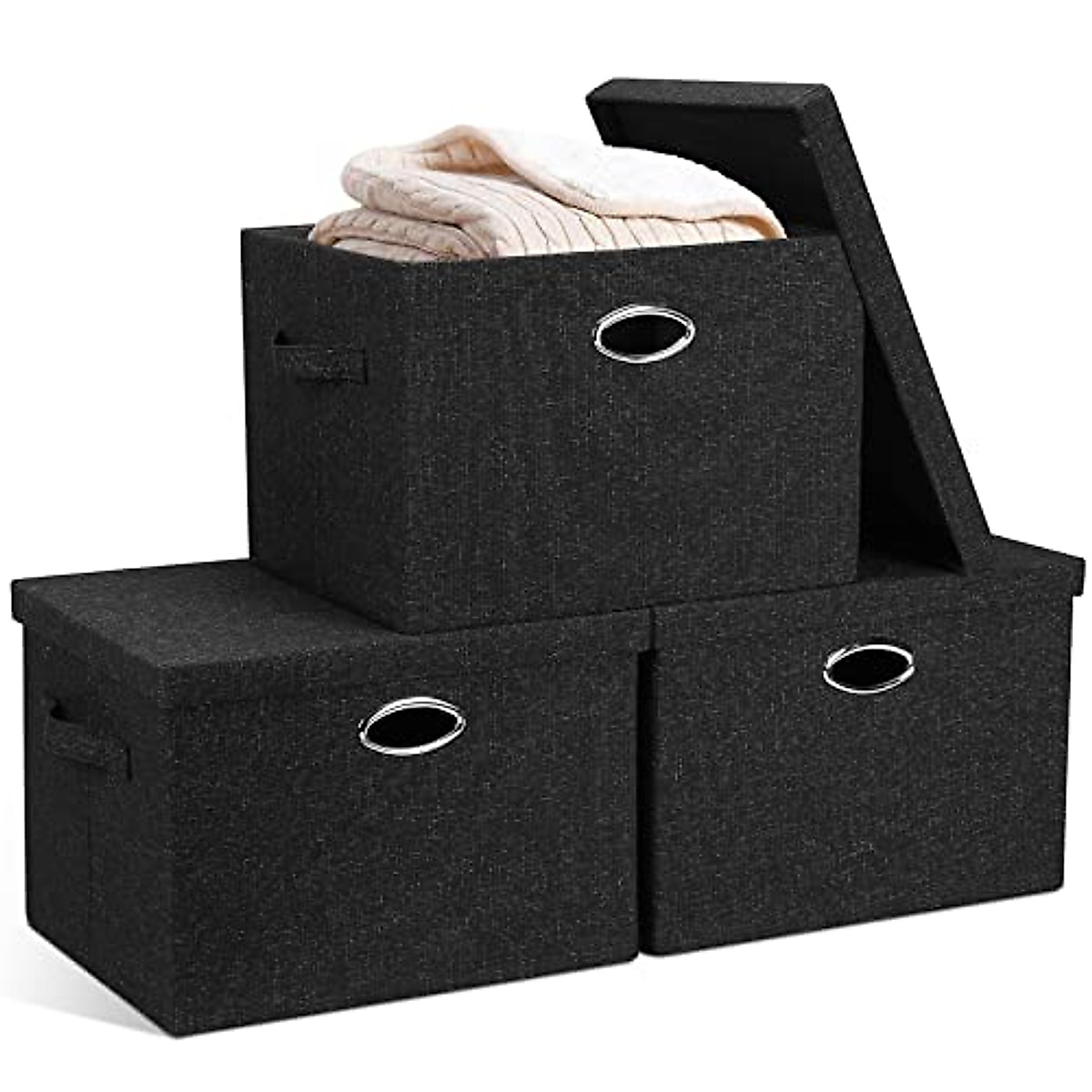 Posprica 3X Thicker Large Collapsible Storage Bins with Lids, 17"x12" Fabric Storage Box with Lid Storage Baskets for Shelves Closet Organizer Bins for Clothes Toys Books Photos Storage(3 Pack)