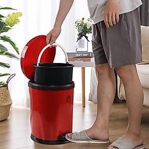 Vadidiya 2.6 Gallon Plastic Step on Trash Bin, Round Garbage Can with Foot Pedal, Red