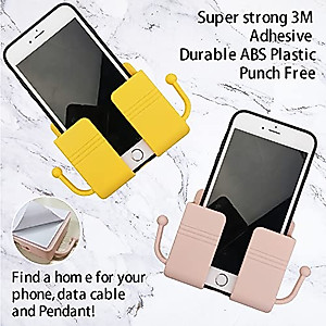 Marynee 8 Pcs Wall Mount Phone Holder Adhesive Remote Control Mobile Phone Plug Wall Holder with Hooks Organizer Storage Box for Bedroom Kitchen Bathroom (Mixed Colors), 3.1Wx5.5L