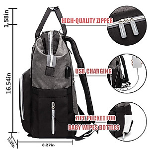 AOCKS Diaper Bag Organizer Insulated Waterproof Travel Backpack Large Capacity for Baby Care,Multi-Function, Stylish and Durable (Black Grey)