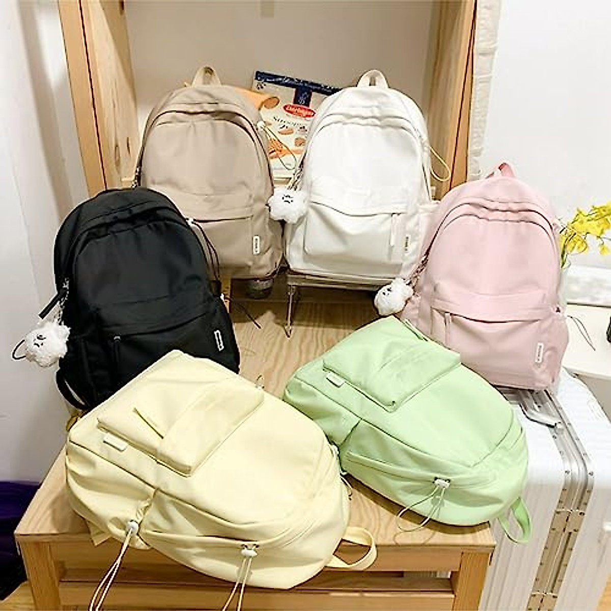 MadGrandeur Aesthetic Backpacks for Girls Kawaii Backpack School Backpack Cute Bookbag Plain Preppy Bag Casual (Black)