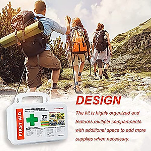 General Medi 120 Pieces Hardcase First Aid Kit - First Aid Box Includes Instant Cold Pack, Emergency Blanket for Travel, Home, Office, Vehicle, Camping, Workplace & Outdoor
