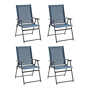 VICLLAX Patio Folding Sling Chairs, Portable Deck Sling Back Chair, Camping Garden Beach Using Chairs Set of 4 (Dark Blue)