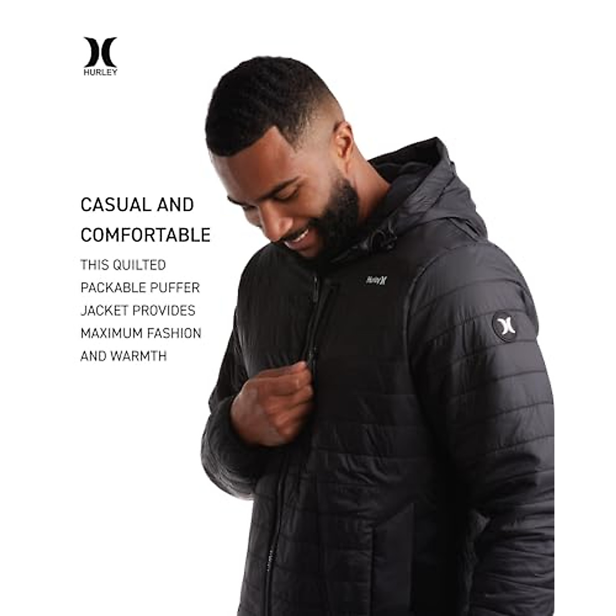 Hurley Men's Jacket - Balsam Lightweight Packable Puffer Coat - Weather Resistant Outerwear Windbreaker Coat for Men (M-XL), Size Medium, Black