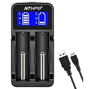 NTHPO Speedy Intelligent Charger, LCD Display Universal Smart Charger for Rechargeable 3.6V/3.7V Li-ion 18650 18490 18350 17670 17500 16340(RCR123) 14500 10440, 1.2V Ni-MH/Ni-CD AA AAA Batteries