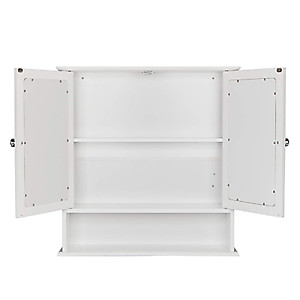 Volowoo Bathroom Mirror Cabinet,Double Door Mirror Indoor Bathroom Wall Mounted Cabinet Shelf White