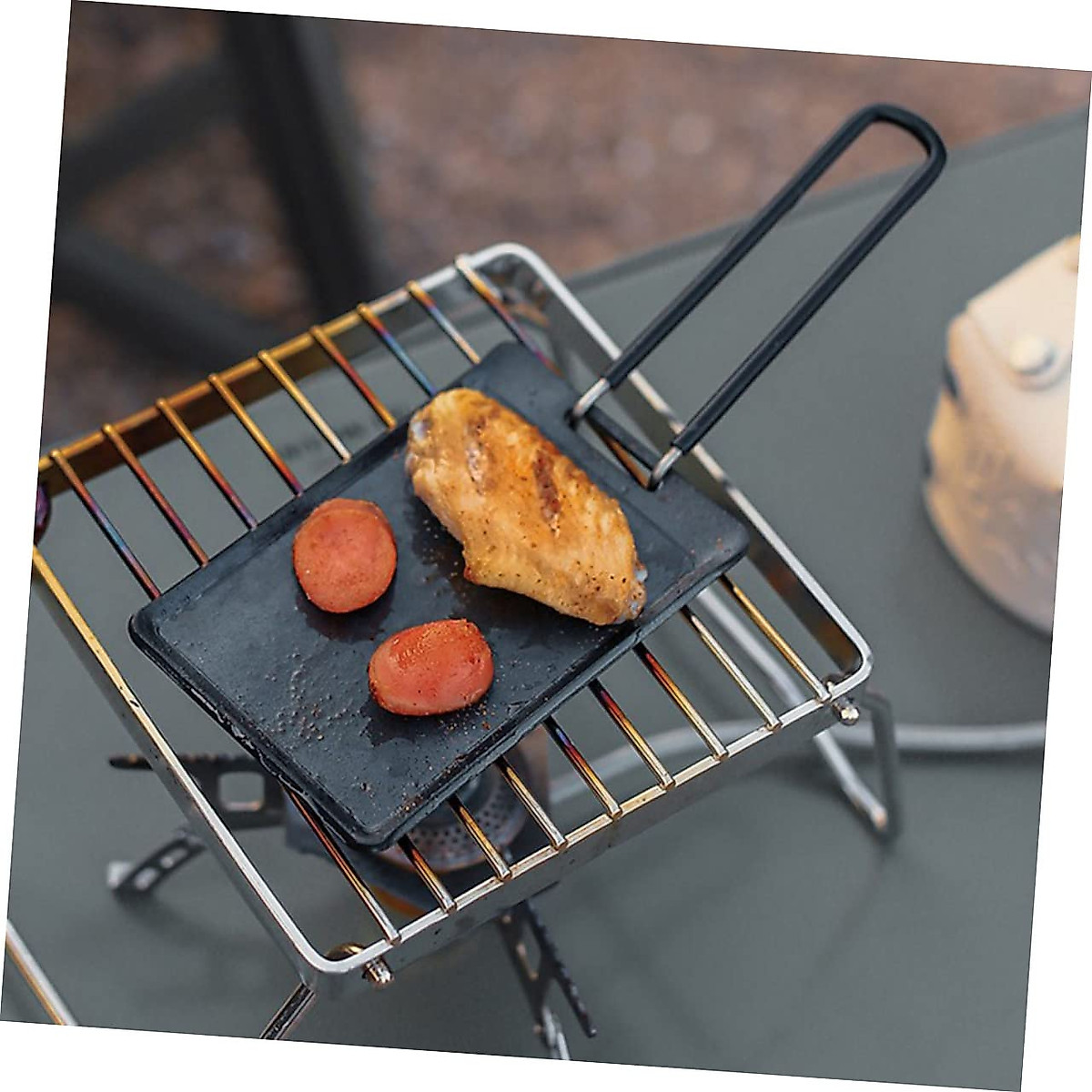 Cabilock Outdoor Griddle 2pcs Handle Cooking Striped with Frying for Iron Small Car Pan Griddle Outdoor Egg Pancake Stove Nonstick Compatible Folding Frypan Camping Mini Grill Non Sticky Veggie Tray