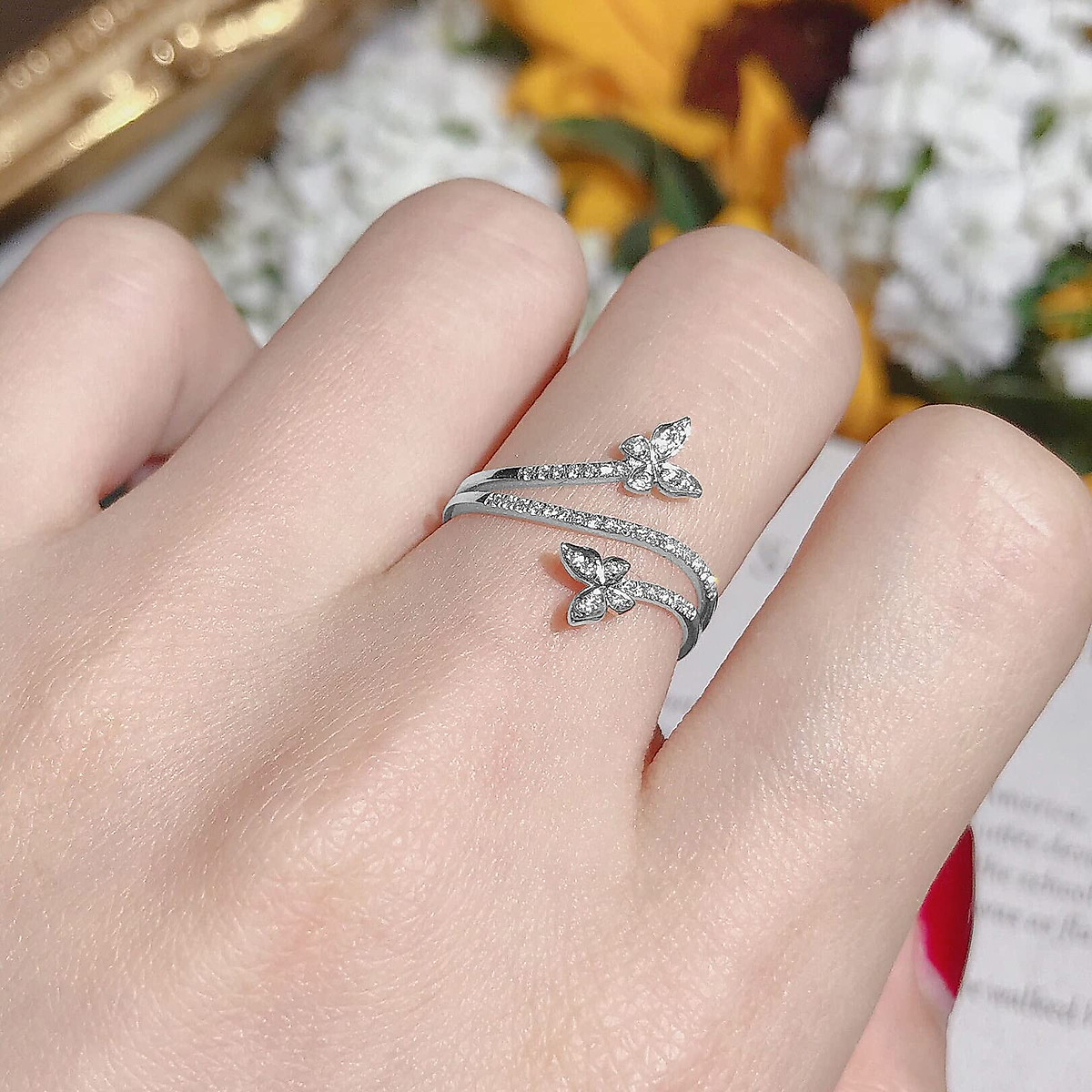 Otxas Silver Butterfly Rings Butterfly Jewelry Silver Rings Cute Ring for Women Engagement Ring Butterfly Jewelry