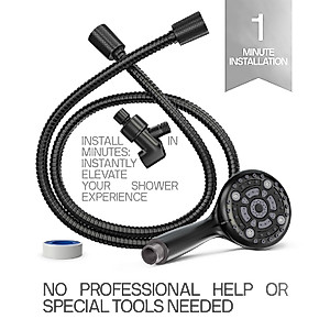 LOKBY 5″ High Pressure Handheld Shower Head 6-setting - High Flow Even with Low Water Pressure - Hand Held Showerhead Set with 59″ Stainless Steel Hose, Teflon Tape, Rubber Washers, Bracket